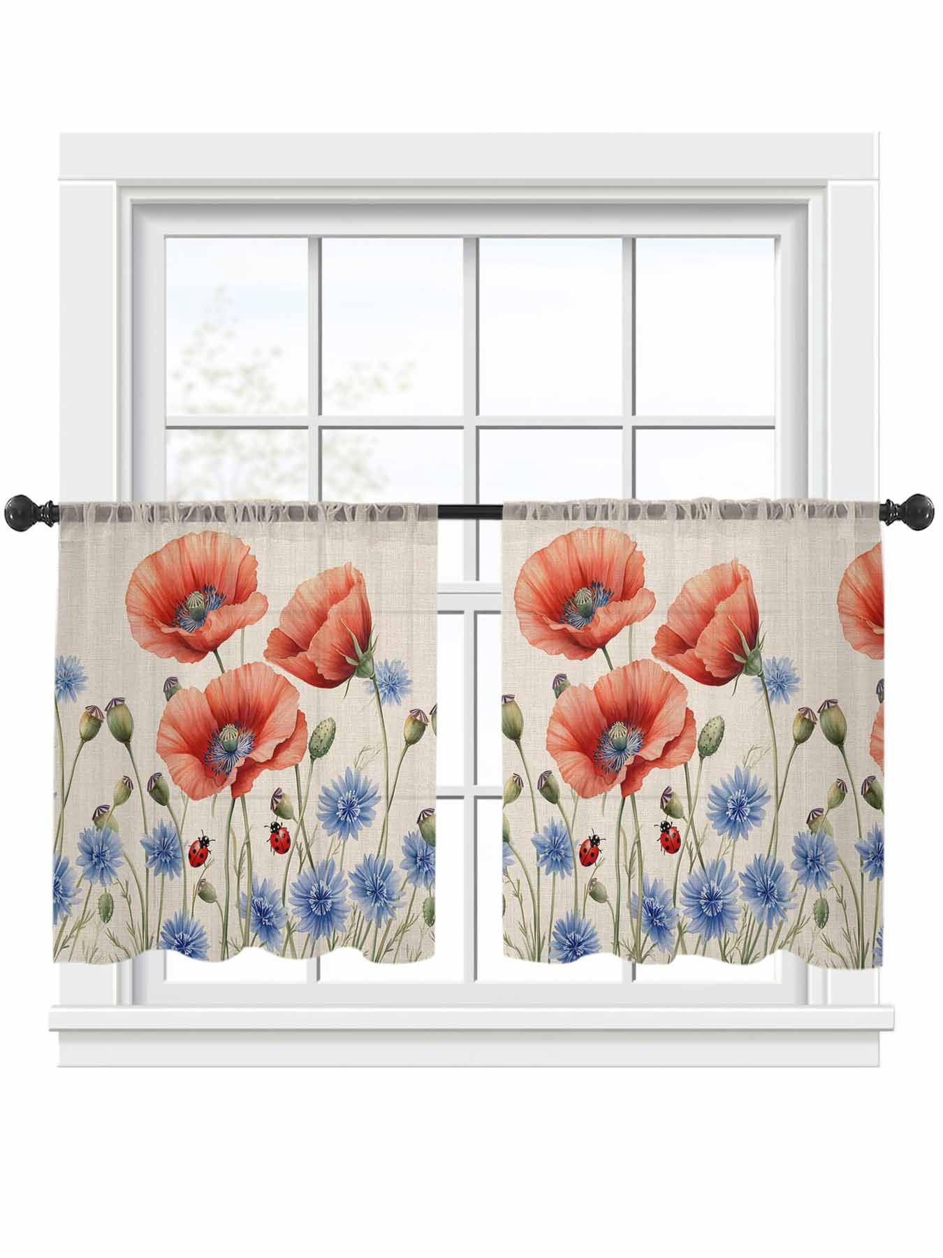 Country Red Blue Concubine Sheer Curtains 2 Panels Set Independence Day ...