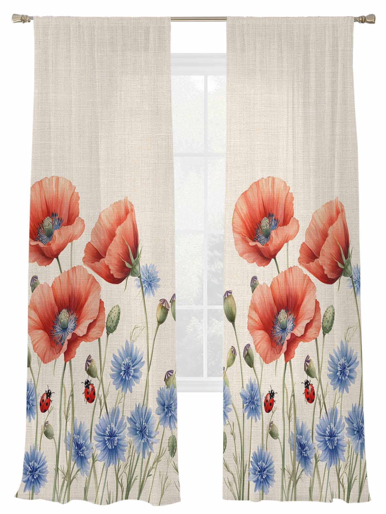 Country Red Blue Concubine Sheer Curtains 2 Panels Set Independence Day ...