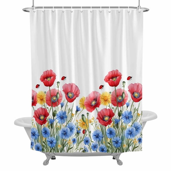 Country Red Blue Flower Shower Curtain for Bathroom, Independence Day ...