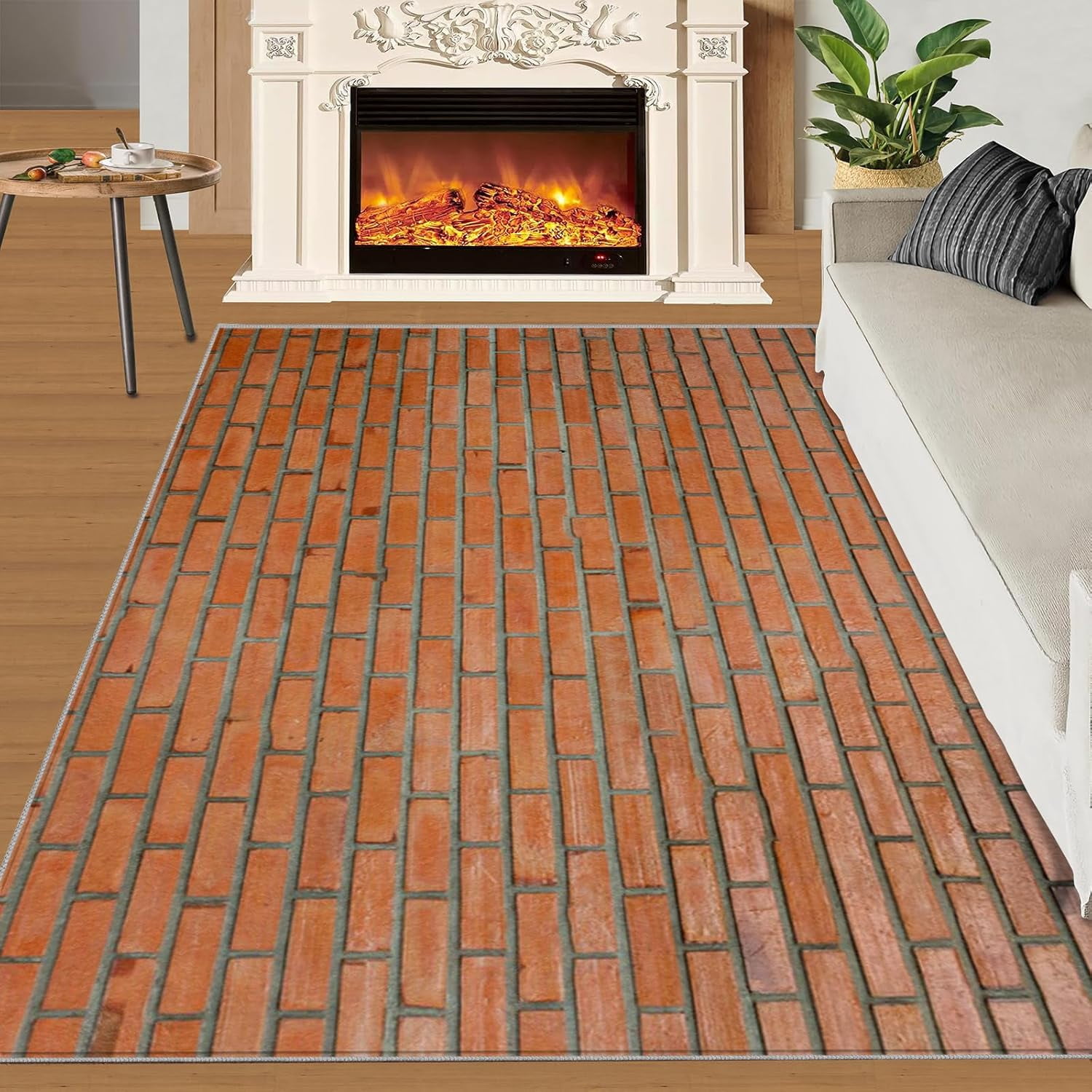 Country Red Brick Rug, Traditional Retro Bedroom Rug, Home Decor Rug ...