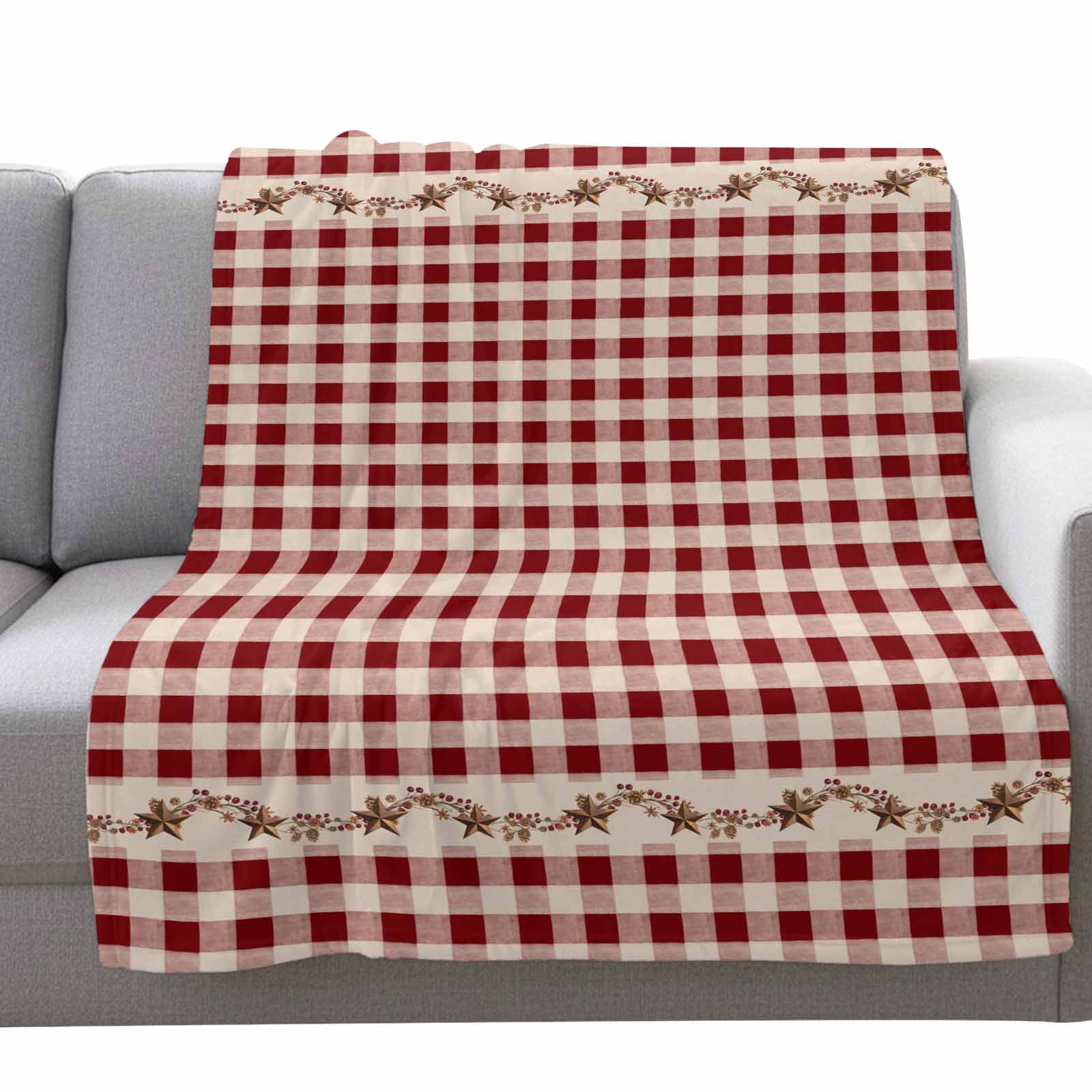 Country Red Buffalo Plaid Fleece Throw Blanket Lightweight Retro Star ...