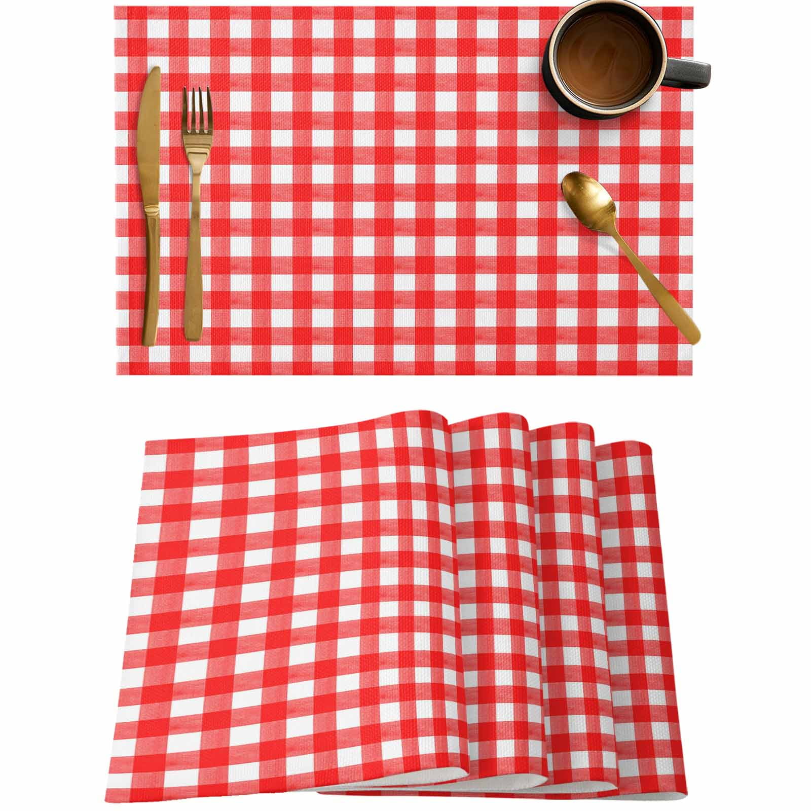 Country Red Buffalo Plaid Placemats Set of 4,Wipeable Washable Table ...