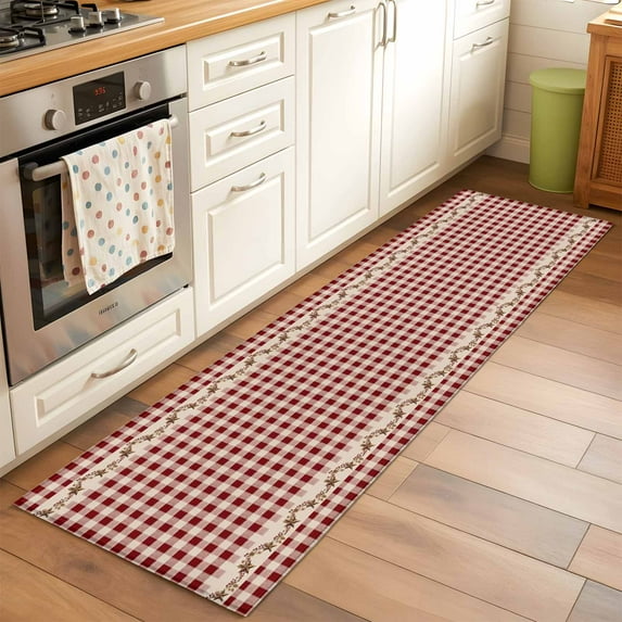 Country Red Buffalo Plaid Runner Rugs 2x6 ft Retro Star Berries Vine ...