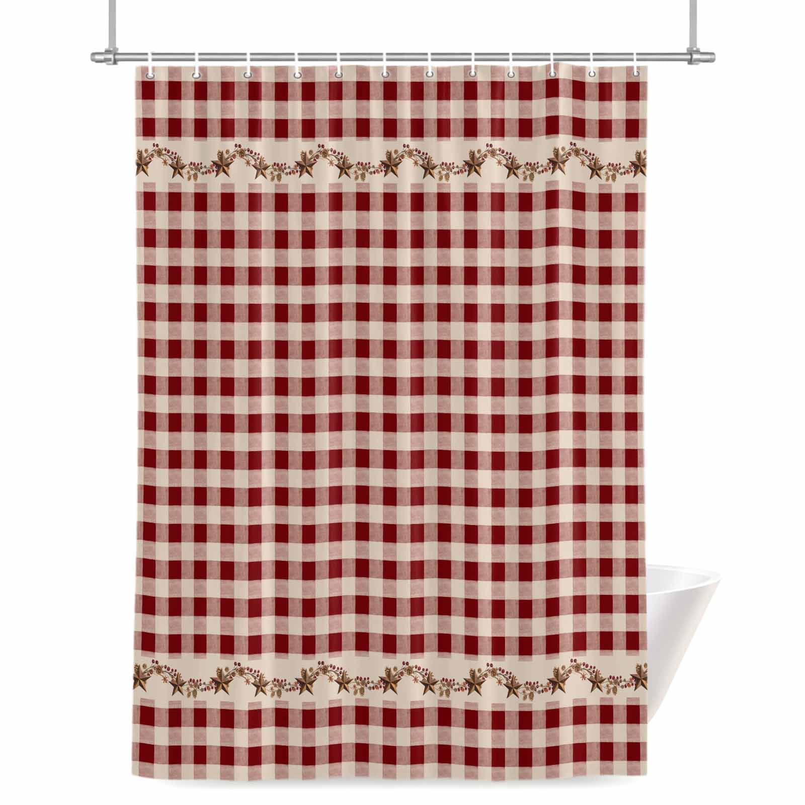 Country Red Buffalo Plaid Shower Curtains for Bathroom, Retro Star ...