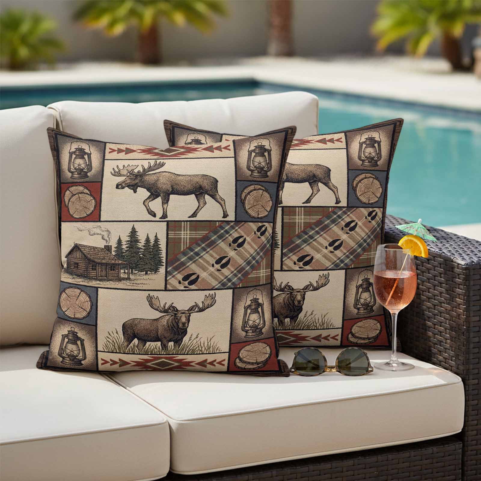 Country Reindeer Outdoor Pillow Covers 20x20 Inch Throw Pillow Covers ...