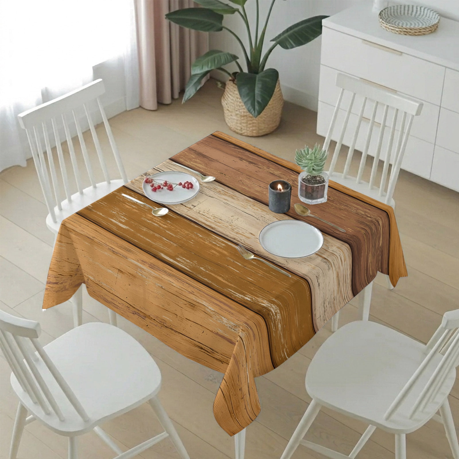 Country Retro Wood Board Table Cloth 54x54in, Waterproof Square ...