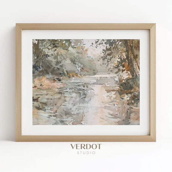 Country River Art Print Soft Spring Landscape Poster Peach And Green ...