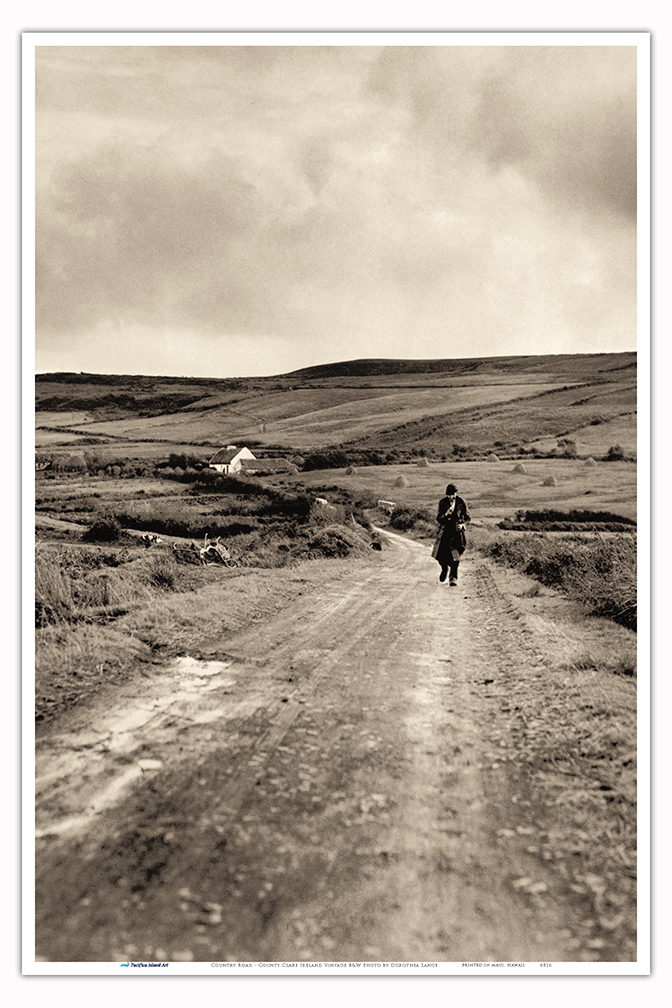 Country Road - County Clare Ireland - Vintage B&W Photograph by ...
