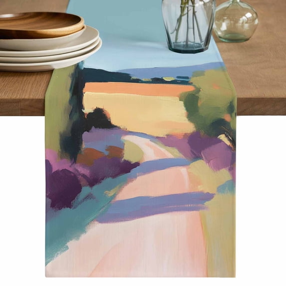 Country Road Short Table Runner 48 Inches Long,Farmhouse Natural Trees ...