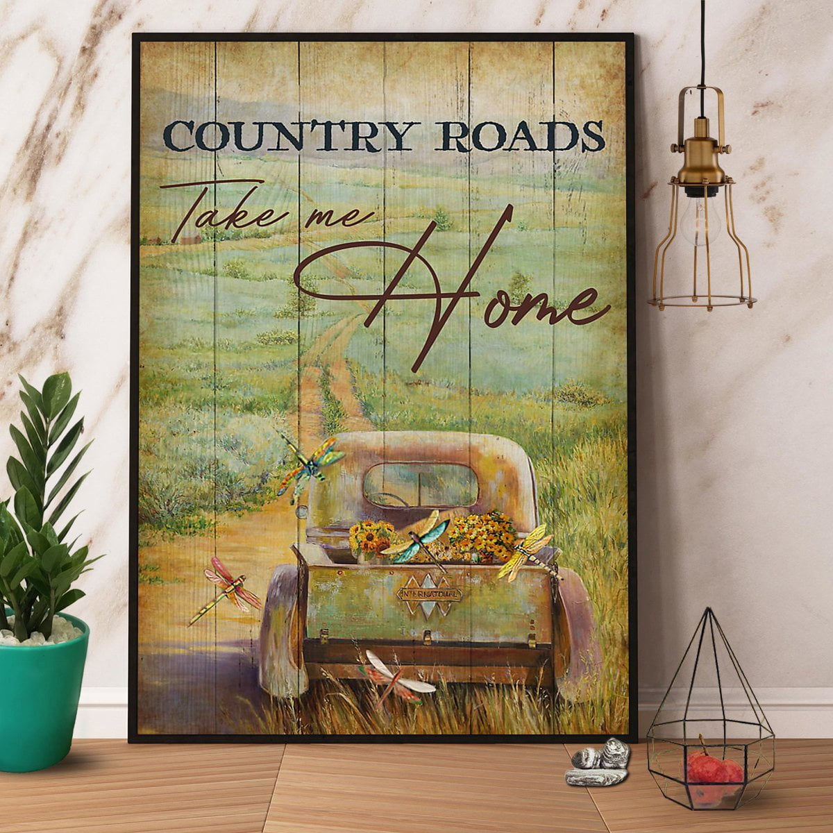 Country Road Take Me Home Drafonfly Sunflowers Field Paper Poster No ...