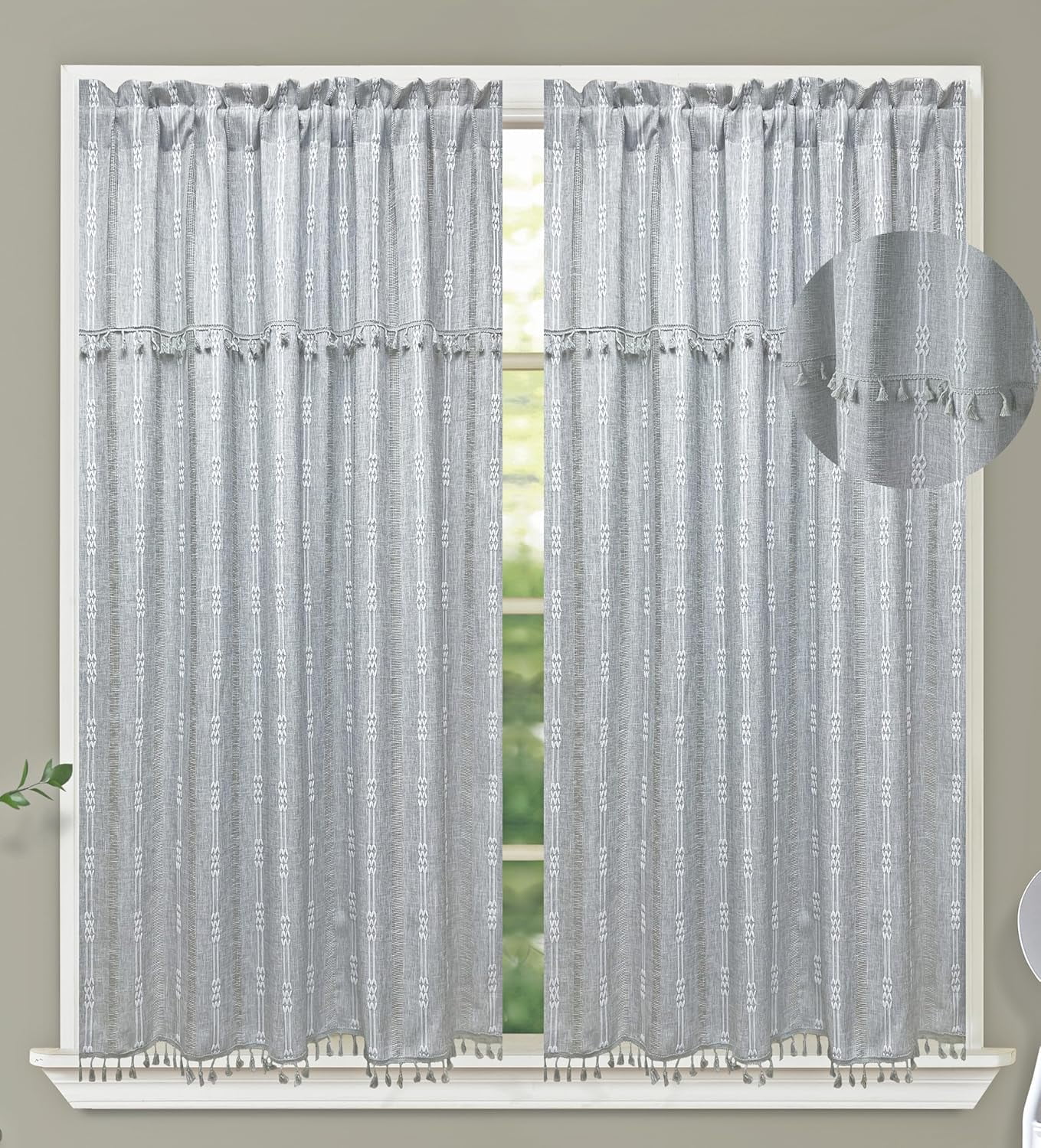 Country Road Window Curtains Boho Jacquard Stripe Tassel for Living ...