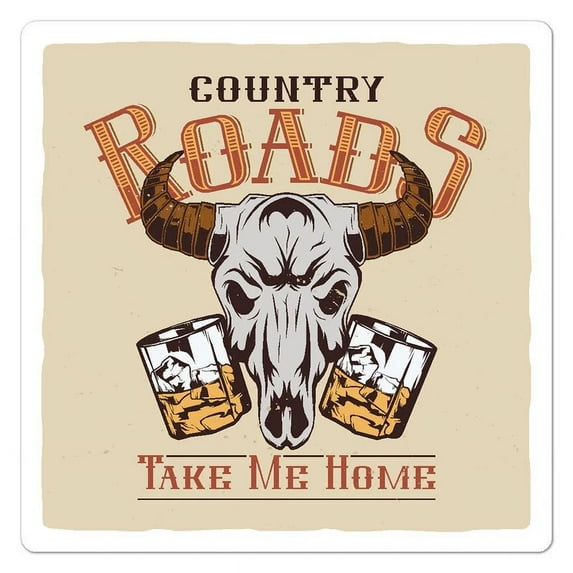 Country Roads Skull Sticker Indoor Outdoor Phone Decal Water Bottle ...
