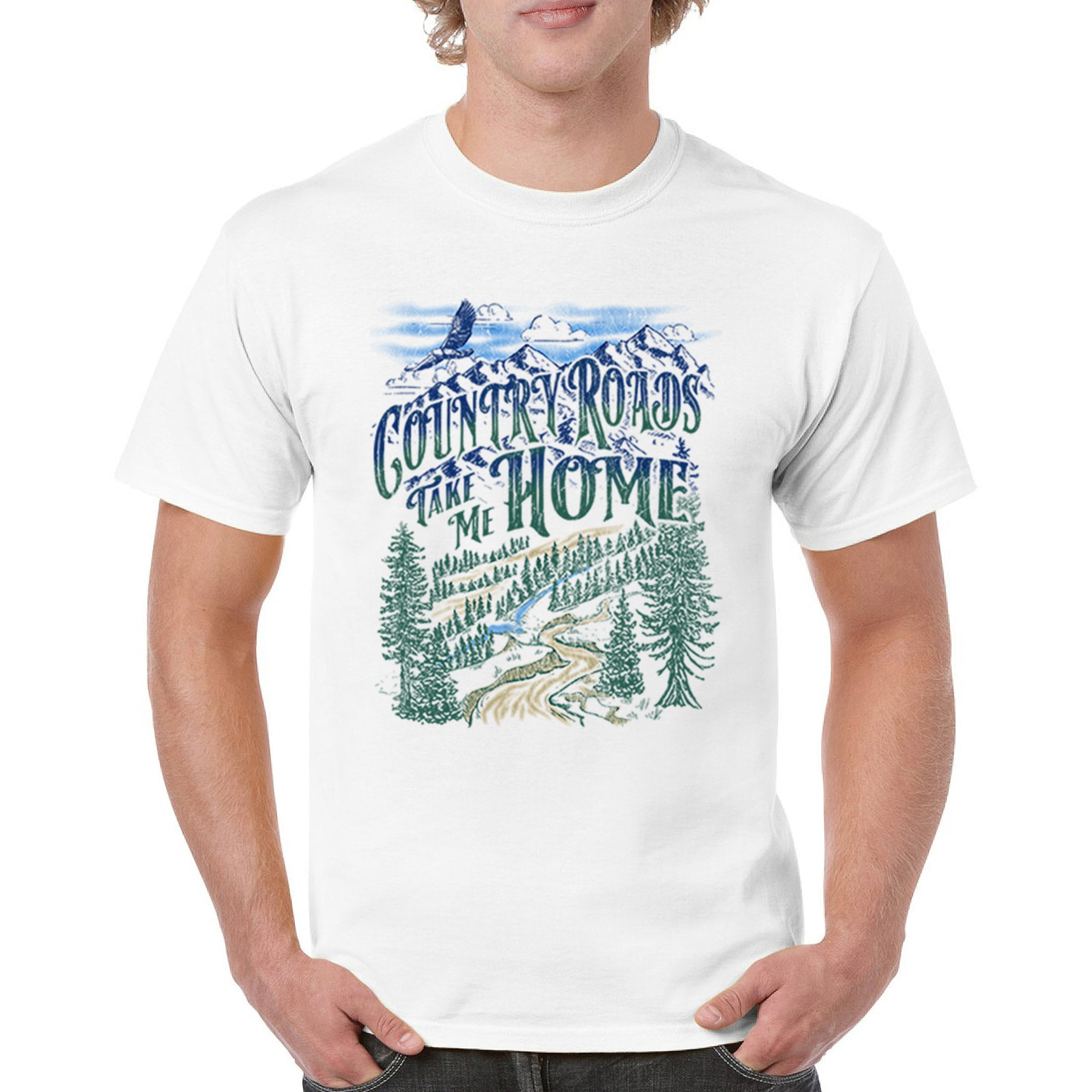 Country Roads Take Me Home T-shirt Rustic Mountains Road Trip Music Men ...