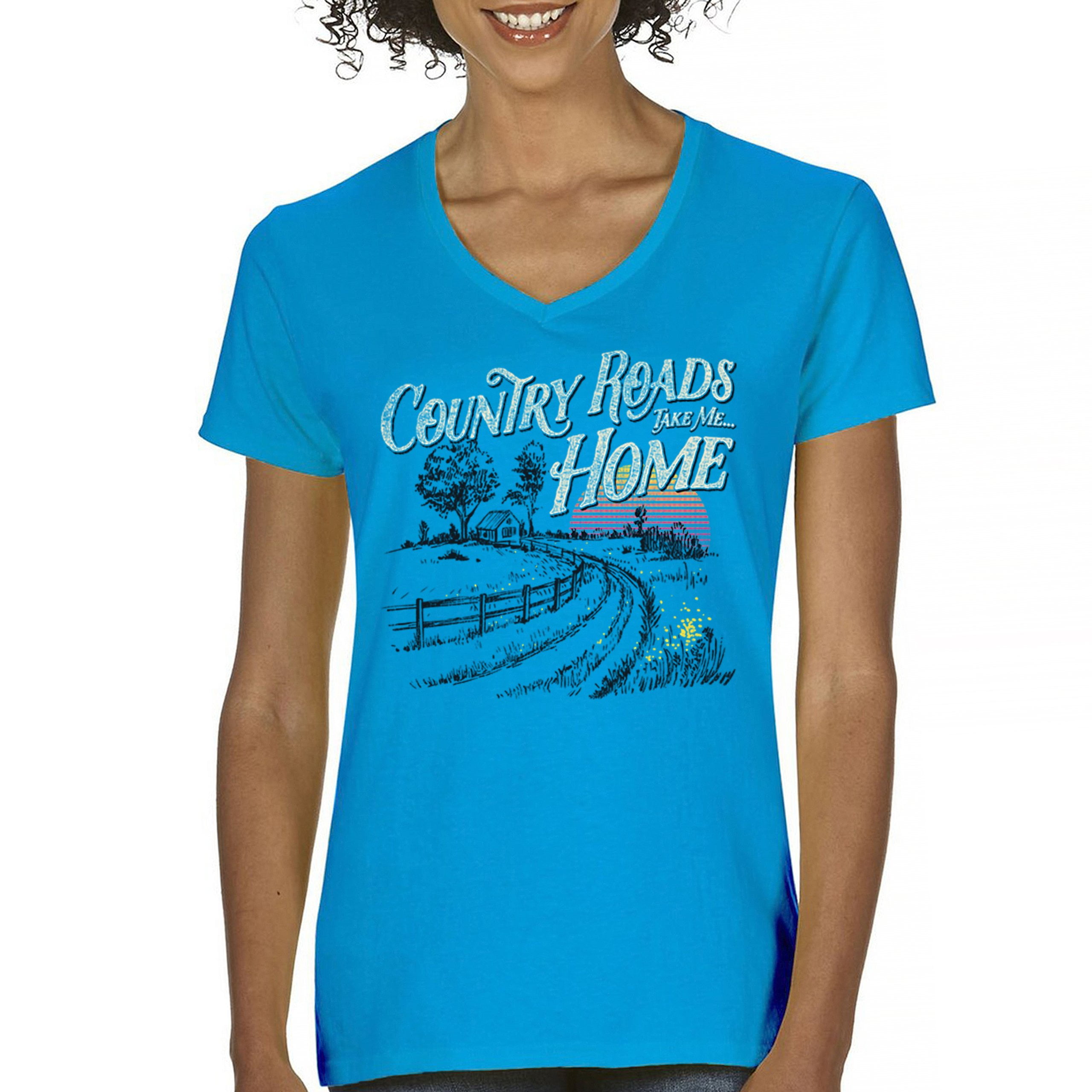 Country Roads Take Me Home Women's V-Neck T-shirt Vintage Country Music ...