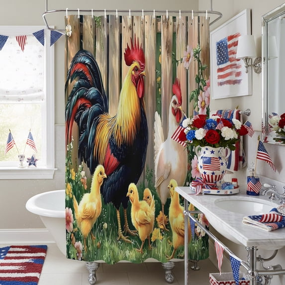Country Rooster Chicken Flower Shower Curtain for Bathroom, Farmhouse ...