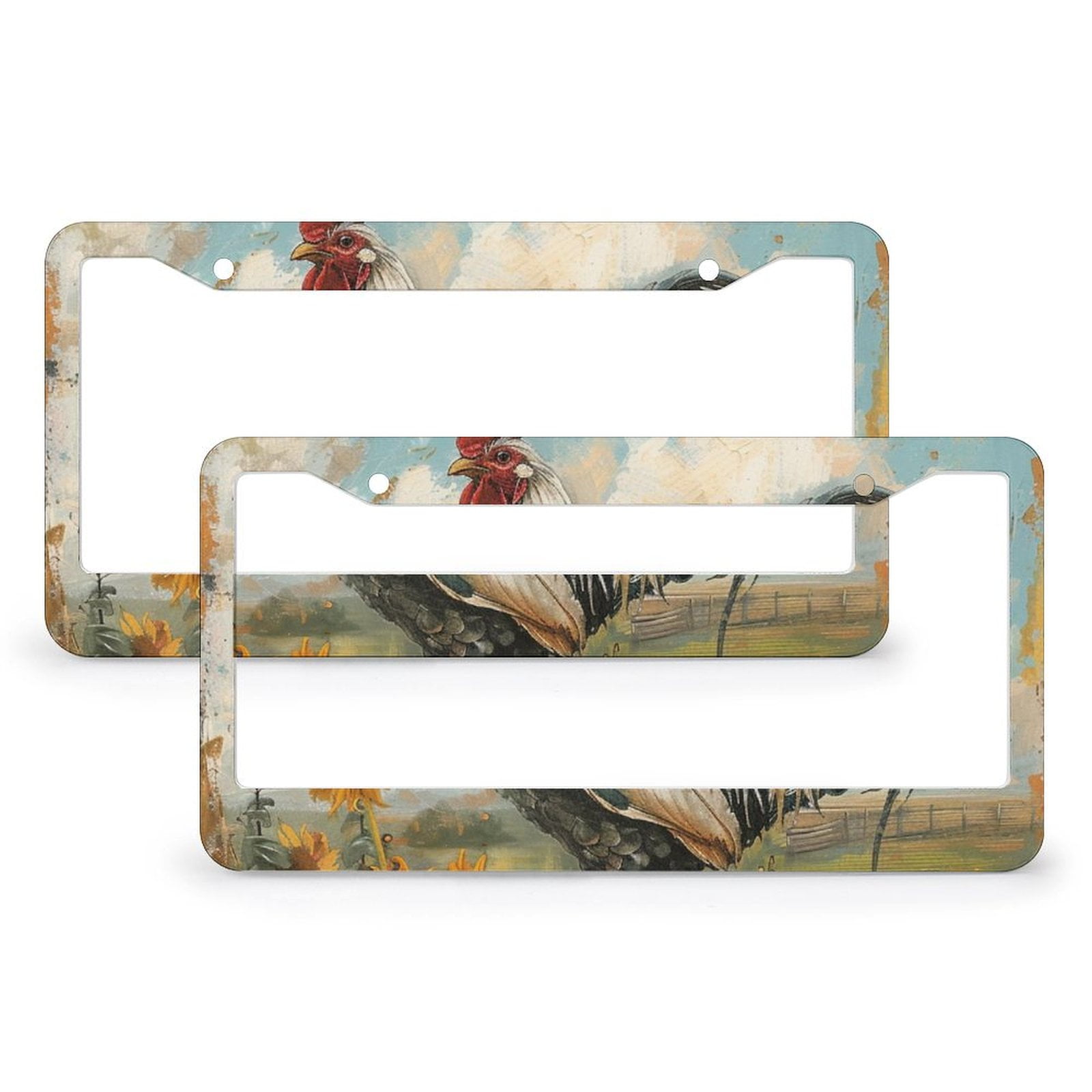 Country Rooster License Plate Cover 2 PCS Vintage France Style Farm ...