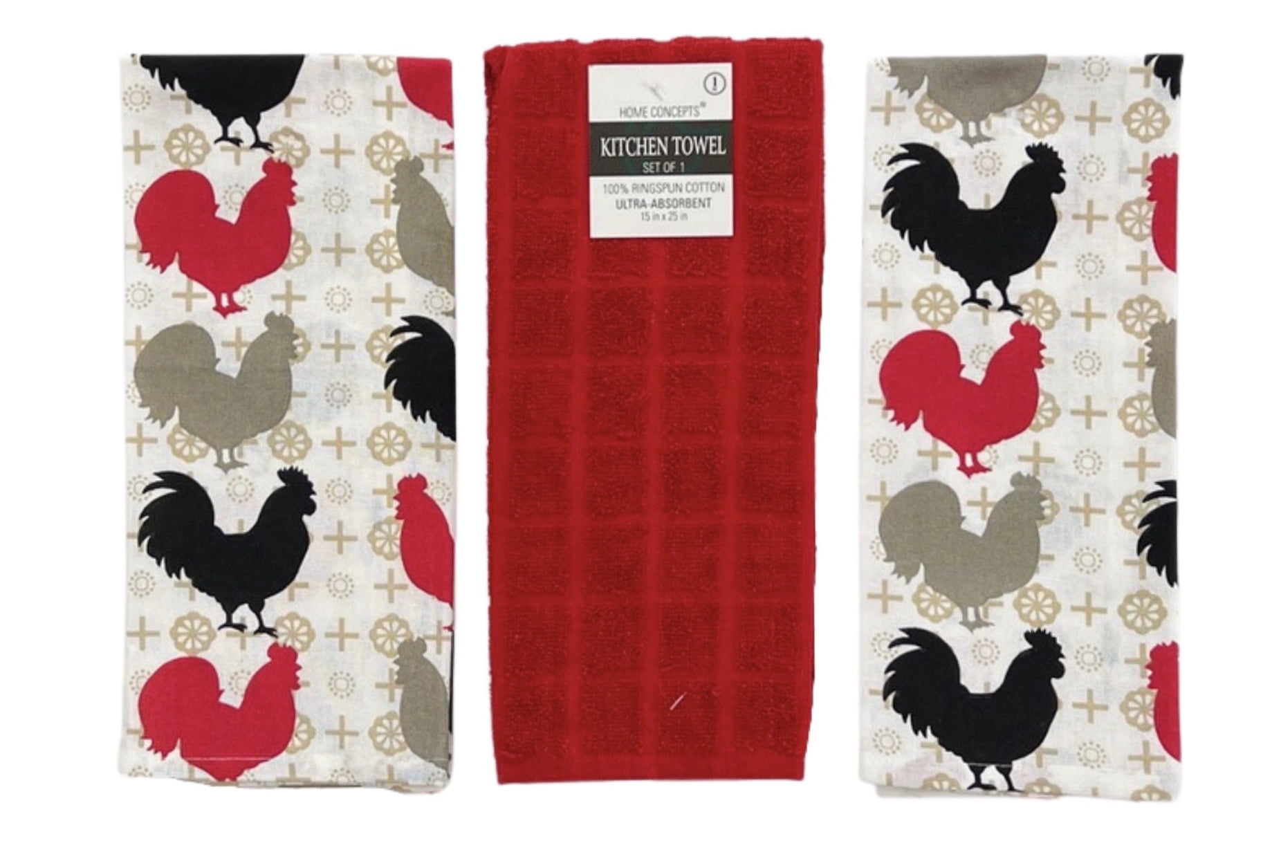 Country Roosters Kitchen Towels Set Of 3: Contemporary Pattern Print on ...