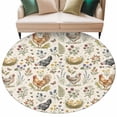 Country Roosters Round Living Room Rugs 6 ft, Rustic Hen Nests Flower ...