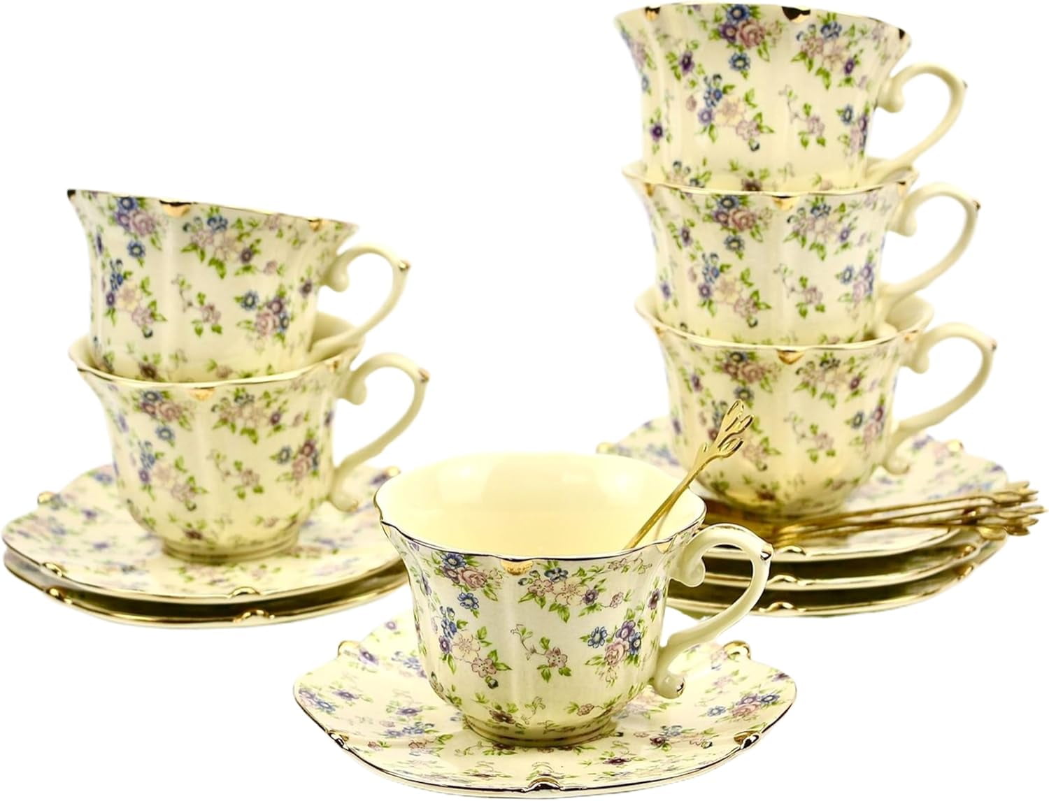 Country Roses 18 Peices Bone China Tea Cup And Saucer Set, English ...