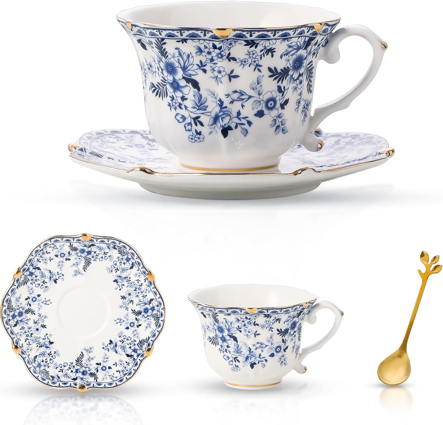 Country Roses Bone China Tea Cup and Saucer Set, 3 Pieces, Vintage ...