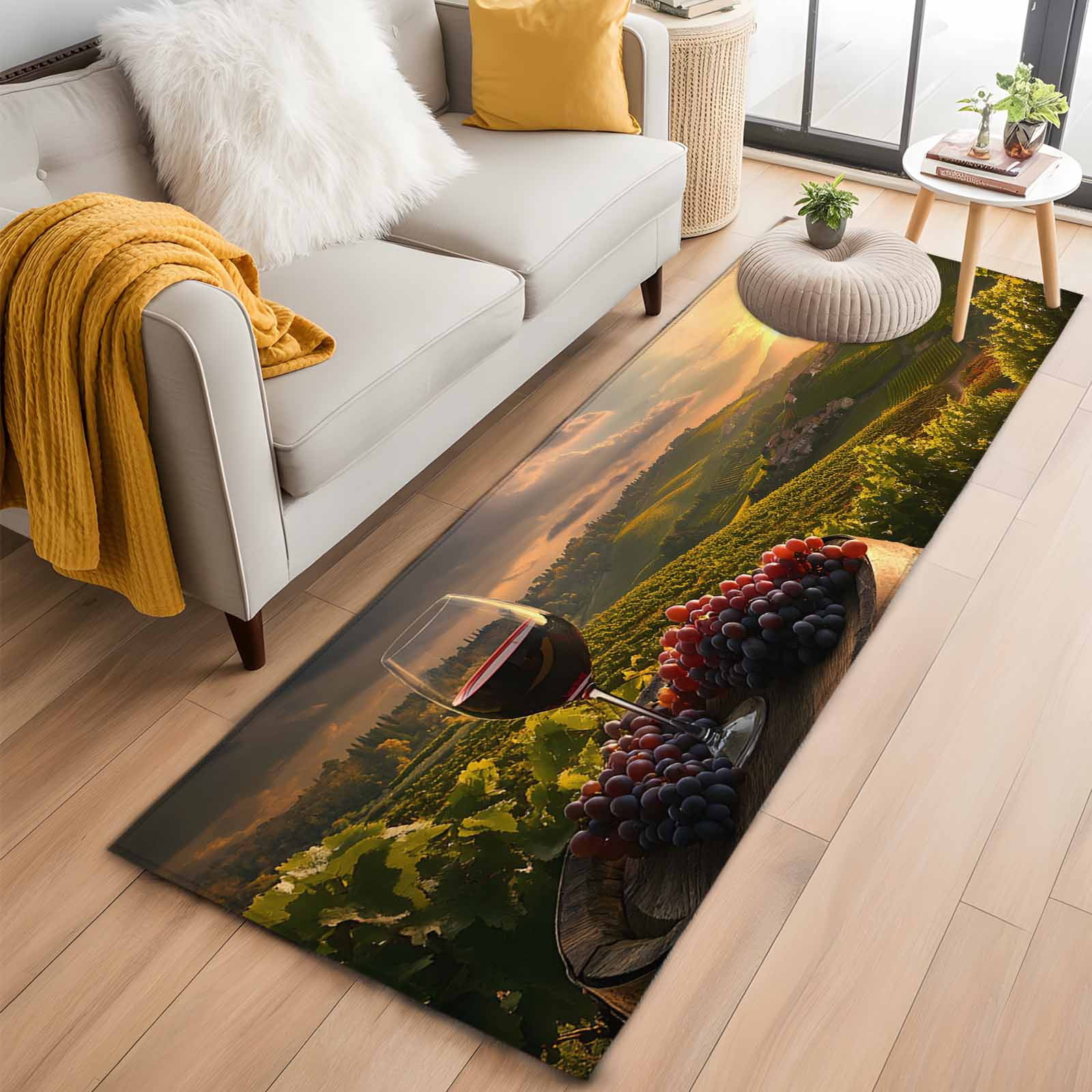 Country Runner Rug 2x6 FT, Non Slip Hallway Rugs, Grapes Casks Wine ...