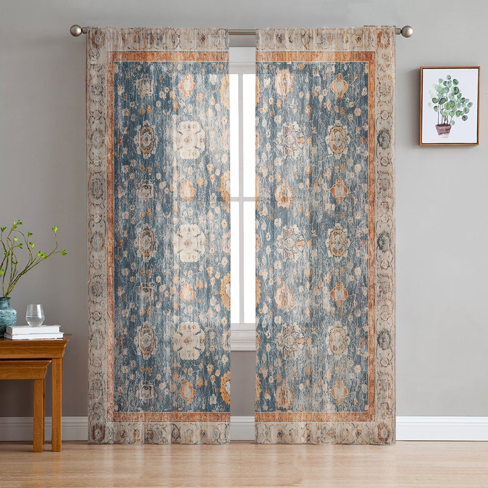 Country Rustic Art, Sheer Curtains 96 Inches Long 2 Panels Set, Window ...