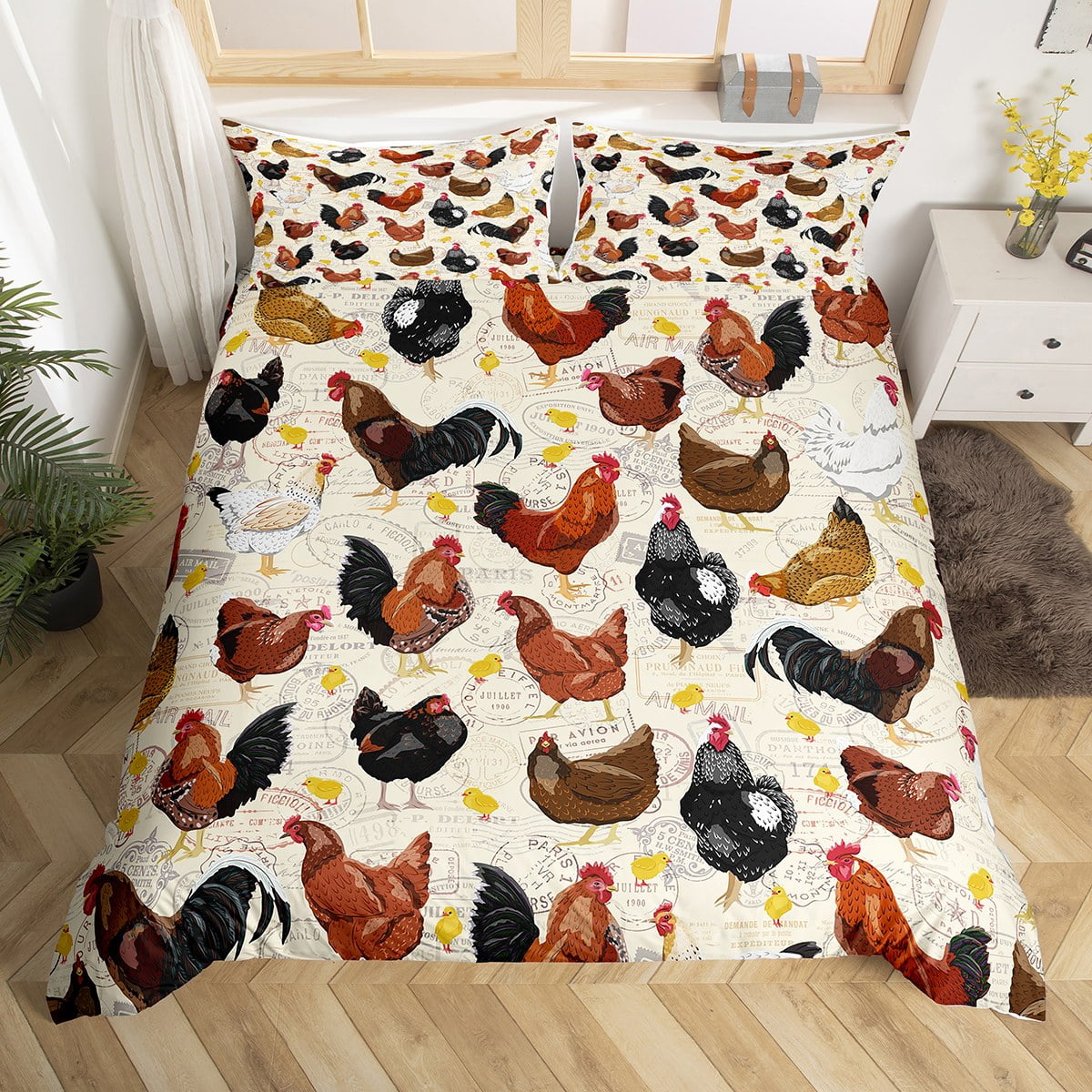 Country Rustic Bedding Sets Farmyard Rooster Hen Duvet Cover Farmhouse ...
