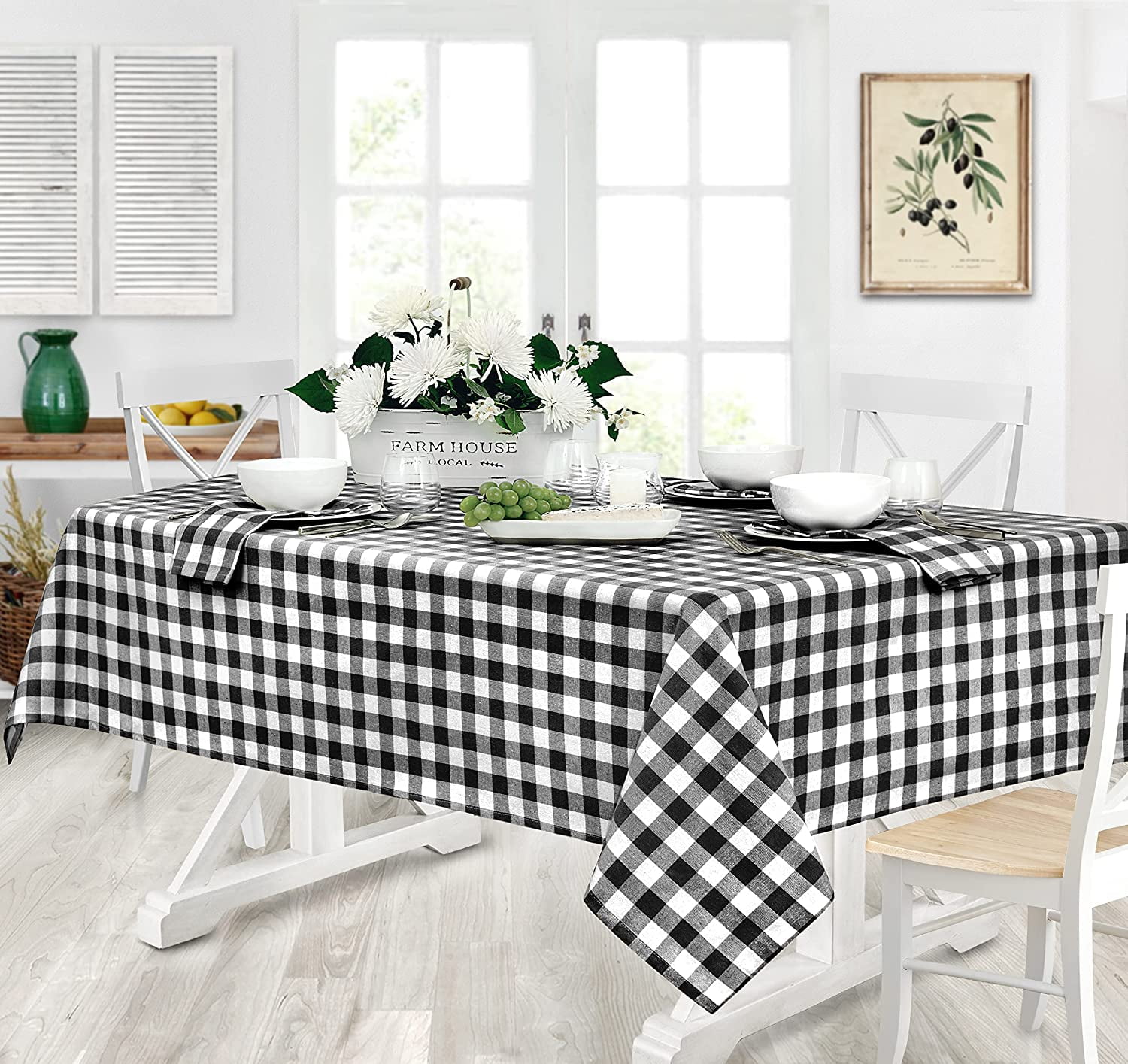 Country Rustic Buffalo Plaid Cotton Fabric Tablecloth, Checkered ...