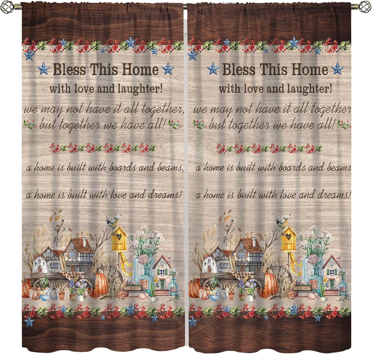 Country Rustic Farmhouse Curtains,Vintage Wooden House Western Farm ...