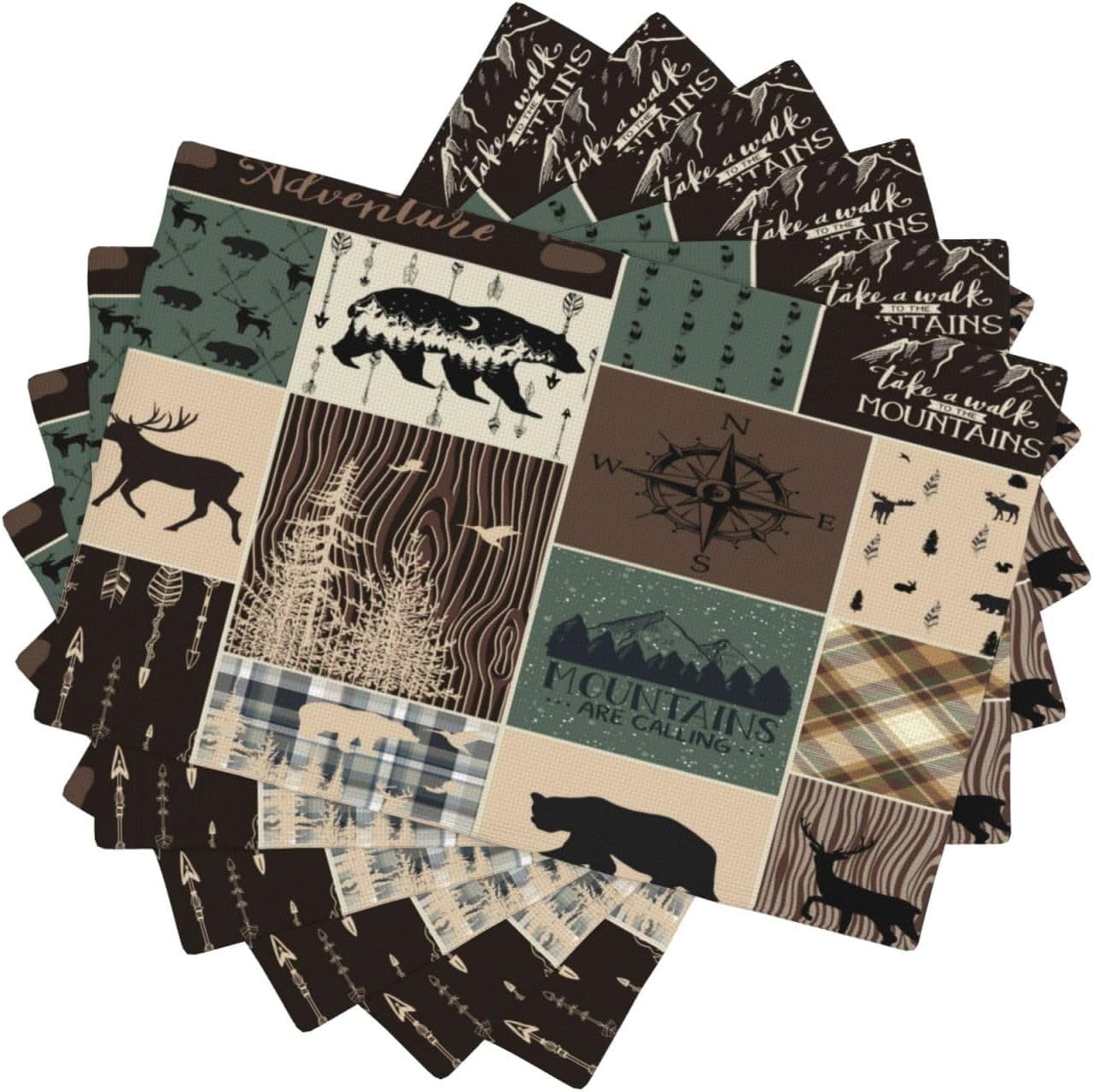 Country Rustic Farmhouse Deer Placemats for Kitchen Vintage Cabin Bear ...