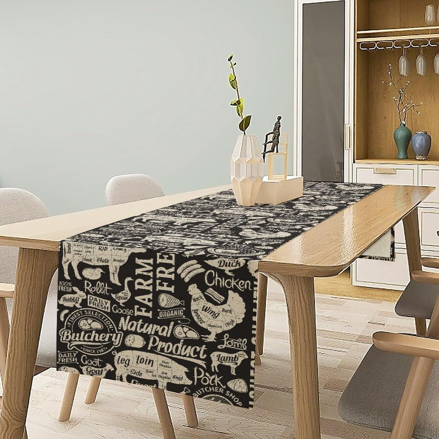 Country Rustic Style Farmhouse Table Runners,Farm Animal Cow Chicken ...