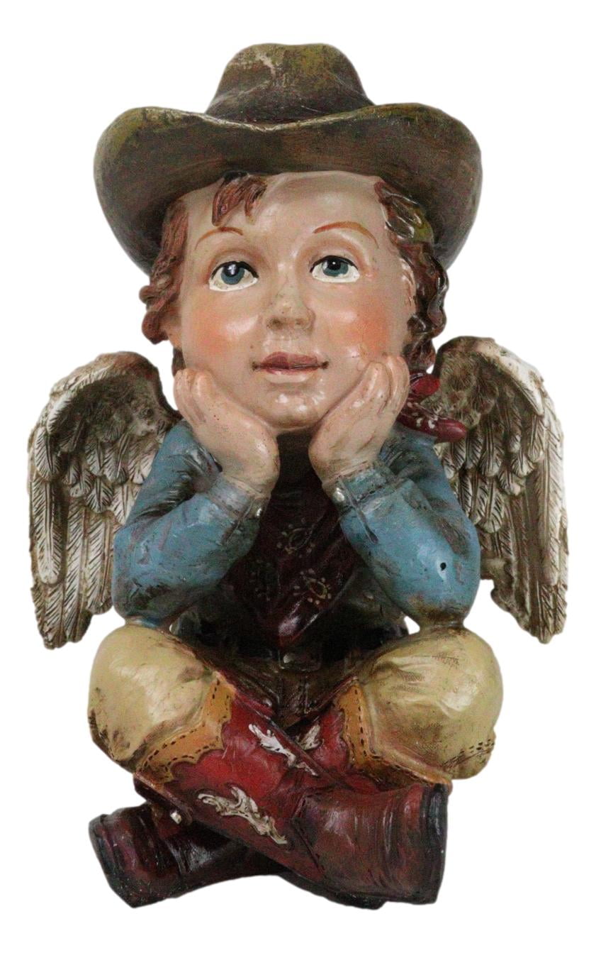Country Rustic Western Cowboy Angel Wearing Hat And Red Boots Sitting ...