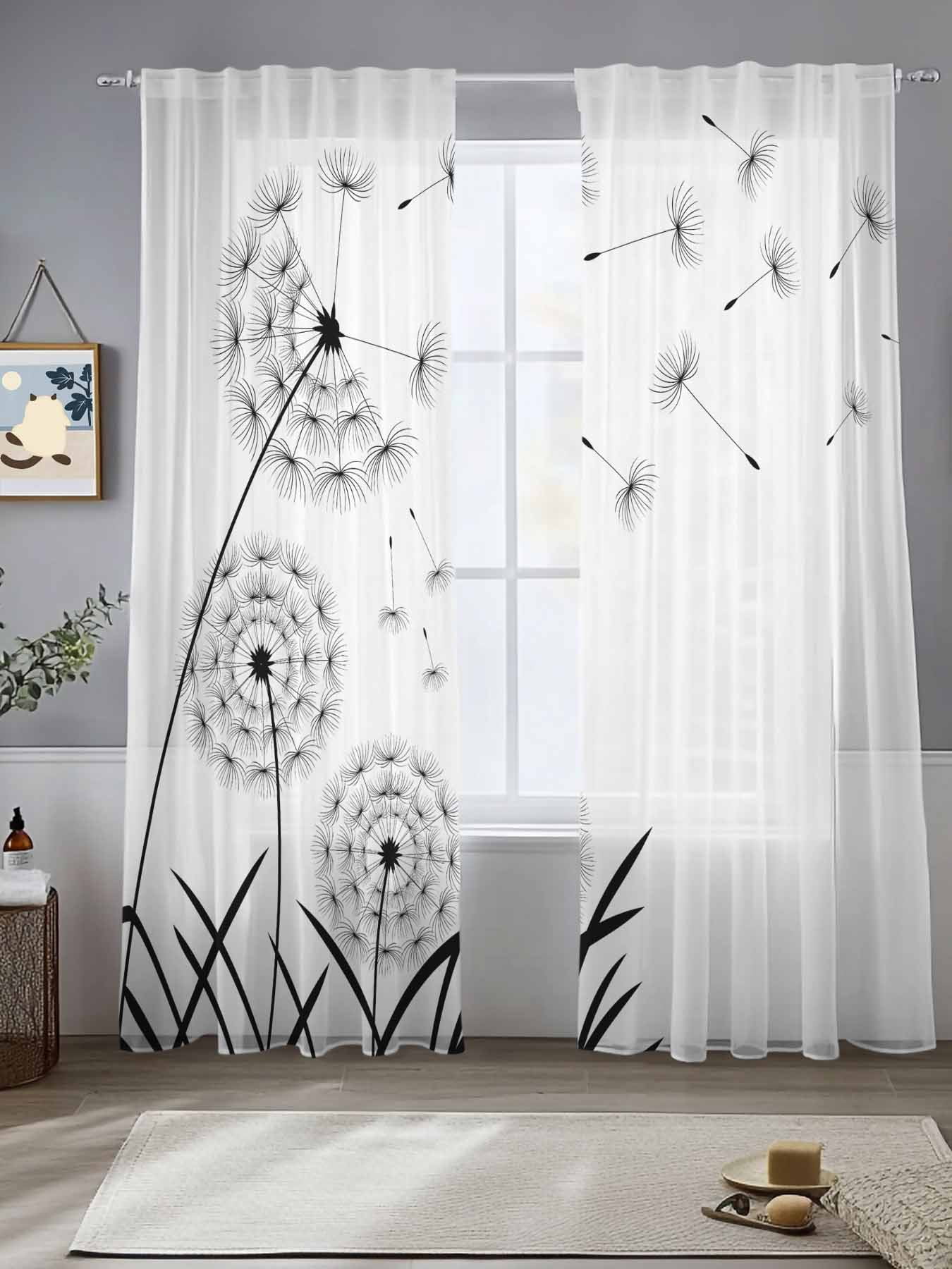 Country Sheer Curtains 108 Inches Long 2 Panels Elegant Dandelion ...