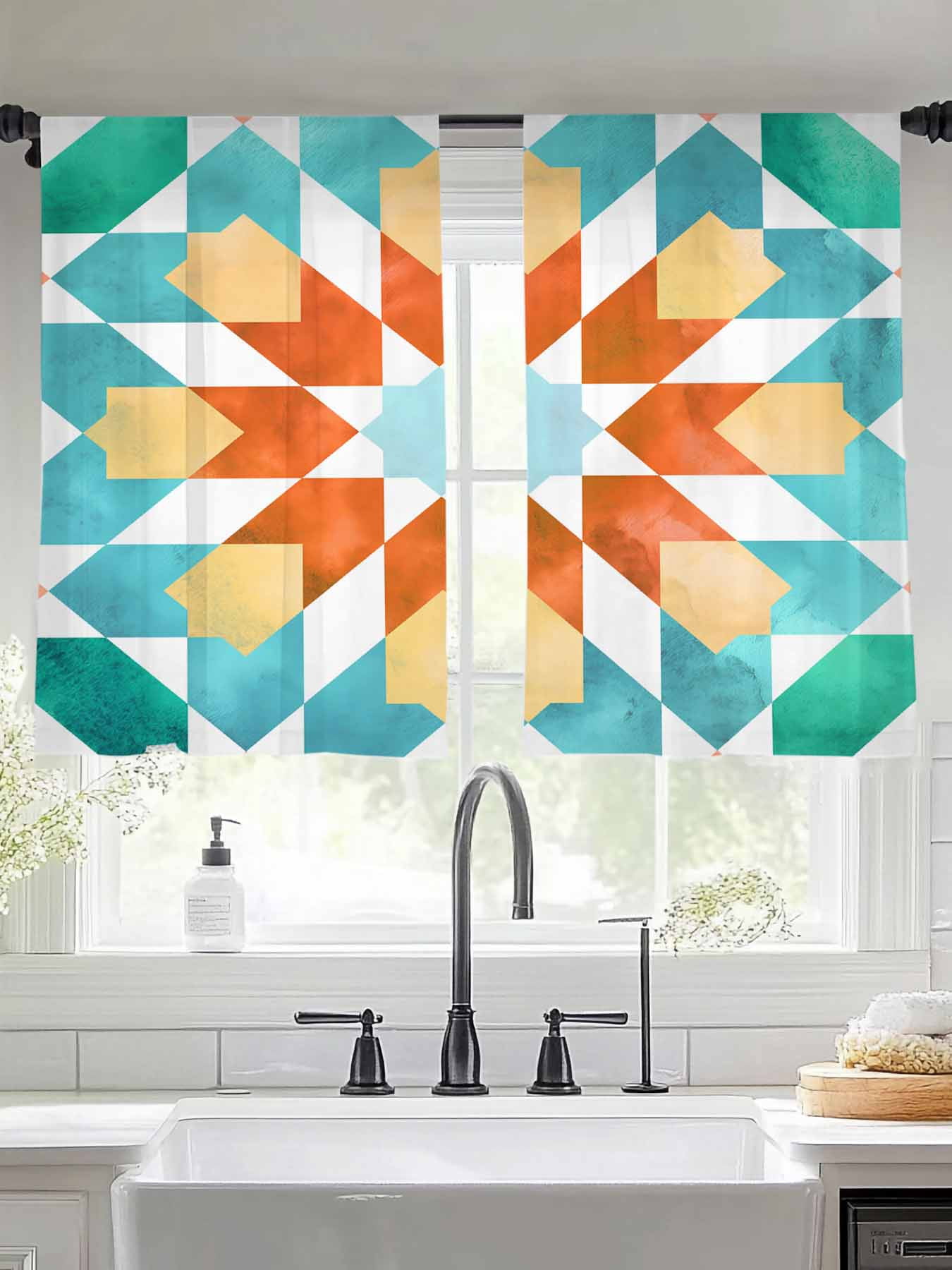 Country Sheer Curtains 45 Inches Long 2 Panels Vintage Modern Bohemian ...