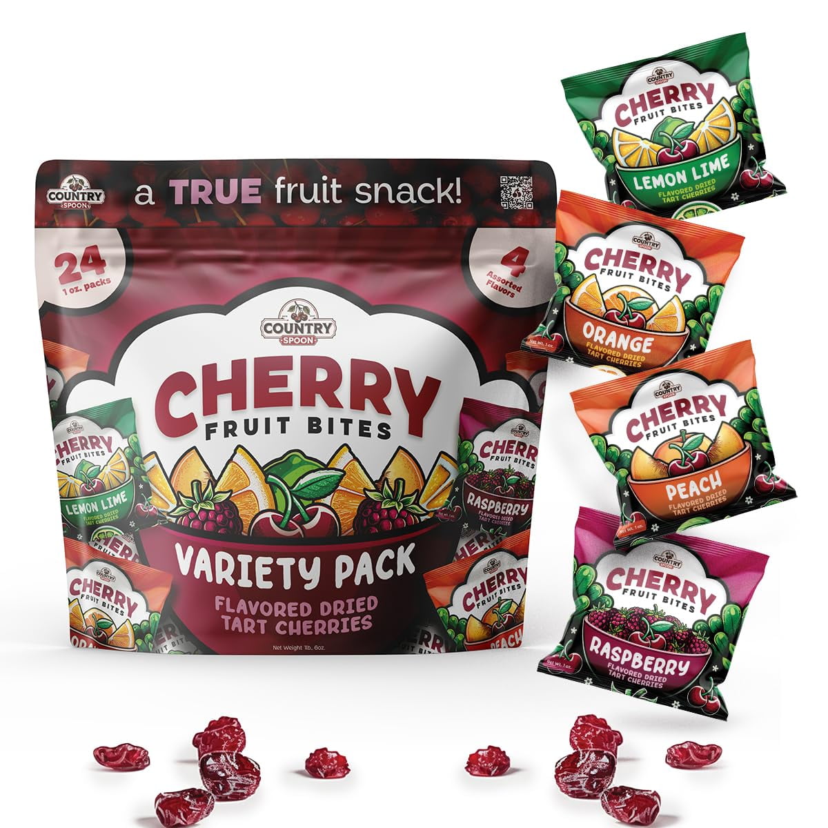 Country Spoon Cherry Fruit SBF3 Bites Variety 24 Pack Flavored Dried ...