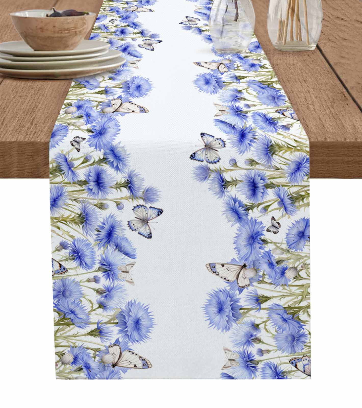 Country Spring Flowers Butterfly Table Runner for Dining Table Kitchen ...