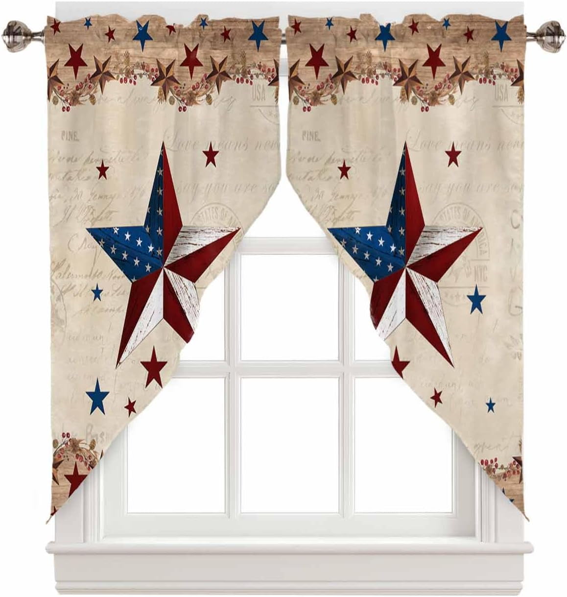 Country Star 4th Of July Swag Curtains For Living Room/bedroom Rustic ...