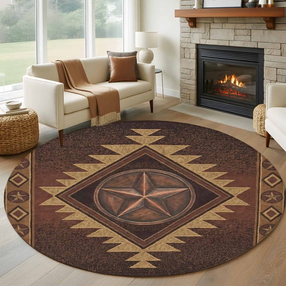 Country Star 5FT Round Area Rugs for Living Room Boho Brown Aztec ...