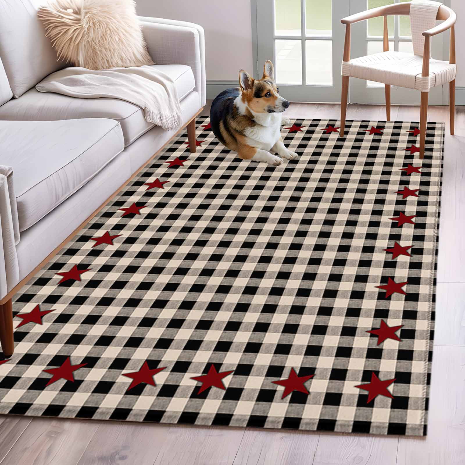 Country Star Area Rugs 3x5 ft Berry Black Buffalo Plaid Washable Rug ...