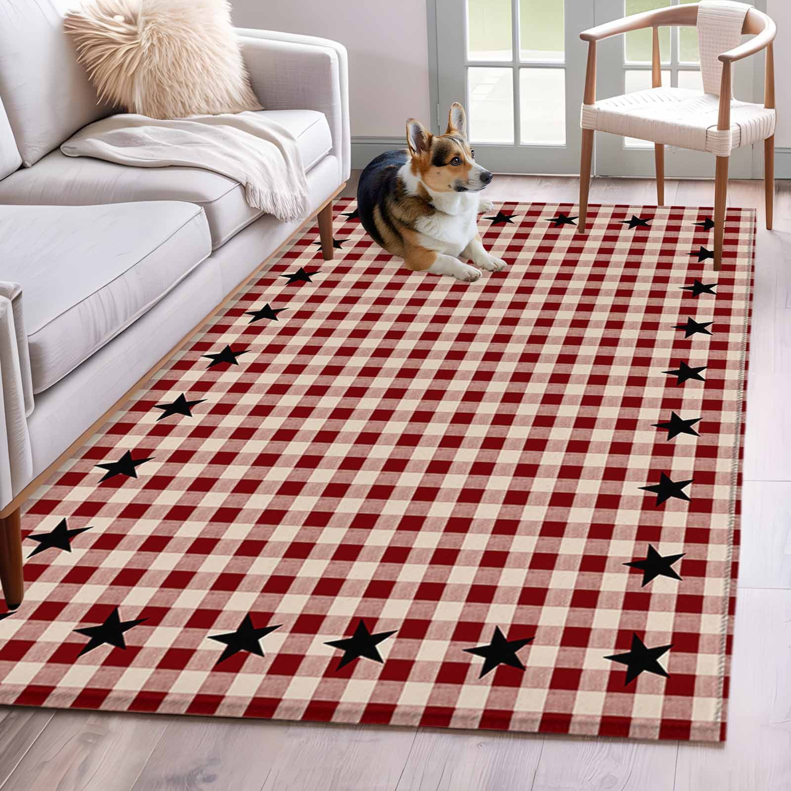 Country Star Area Rugs 3x5 ft Berry Red Buffalo Plaid Washable Rug Non ...