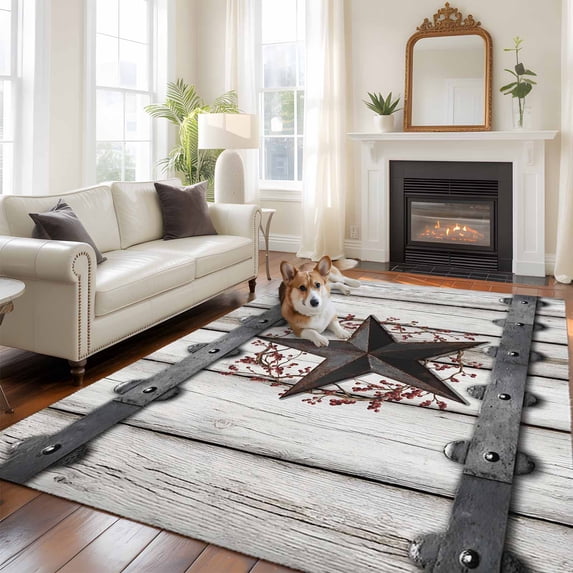 Country Star Area Rugs 5x7 ft Vintage Rust Grey Star Berry Rivet Beige ...