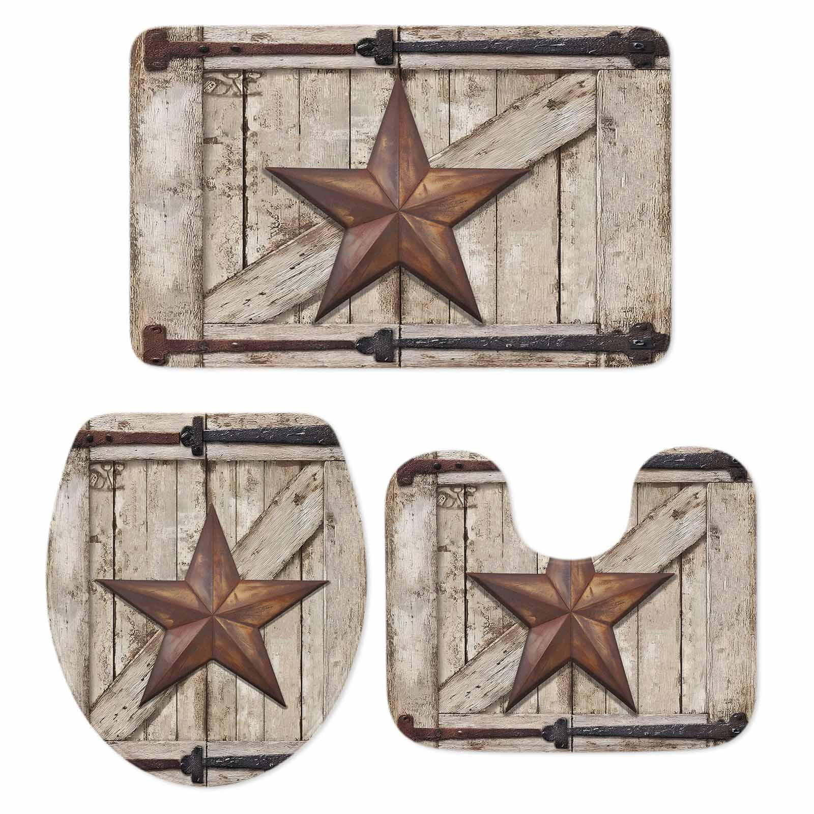 Country Star Bathroom Rugs Set Retro Rust Yellow Star Beige Farmhouse ...