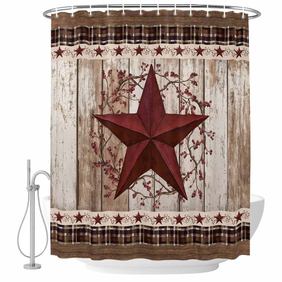 Country Star Bathroom Shower Curtains with Hooks, Dark Red Stars Berry ...