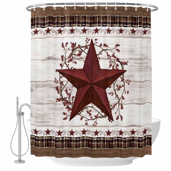 Country Star Bathroom Shower Curtains with Hooks, Dark Red Stars Berry ...