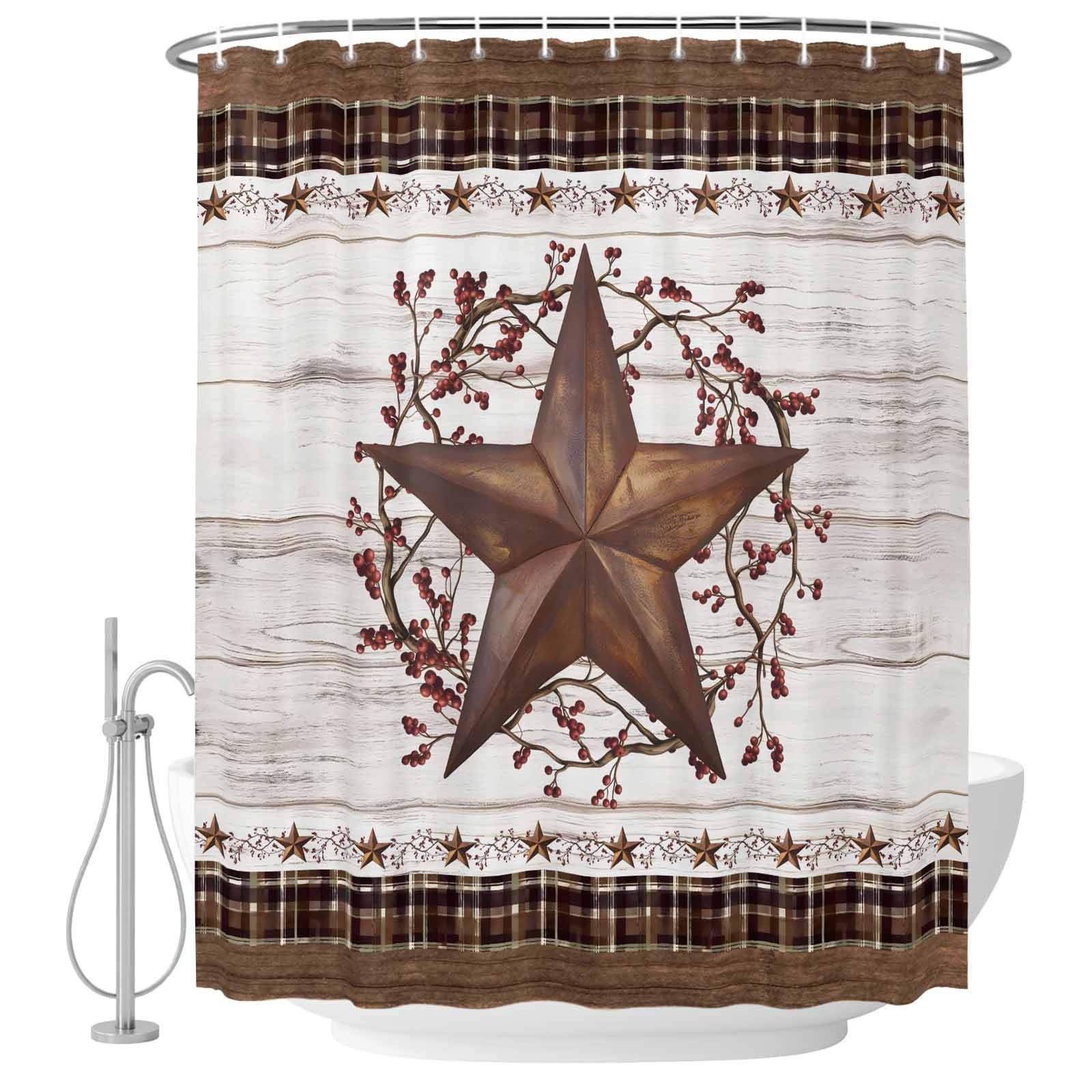 Country Star Bathroom Shower Curtains with Hooks, Rust Yellow Stars ...