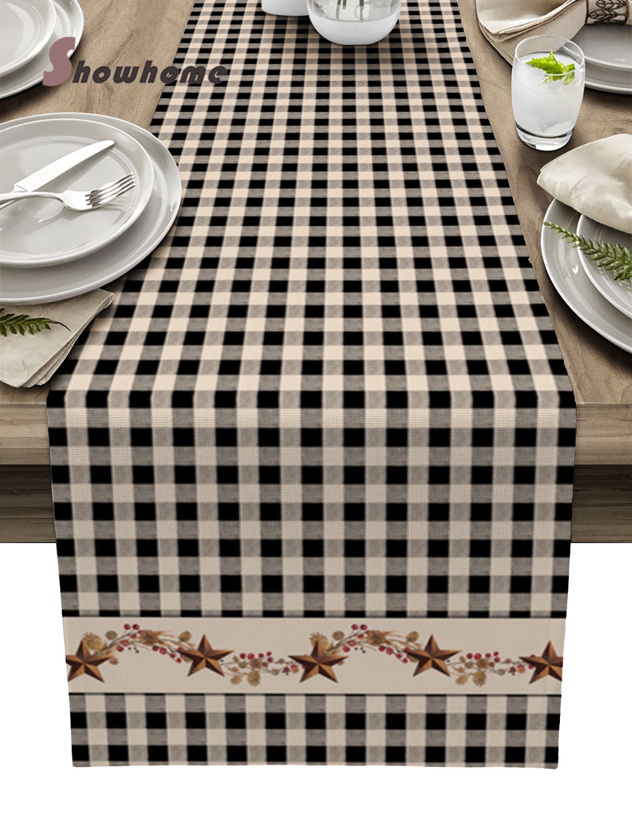 Country Star Berry Retro Red Plaid Table Runner Home Dining Table r ...