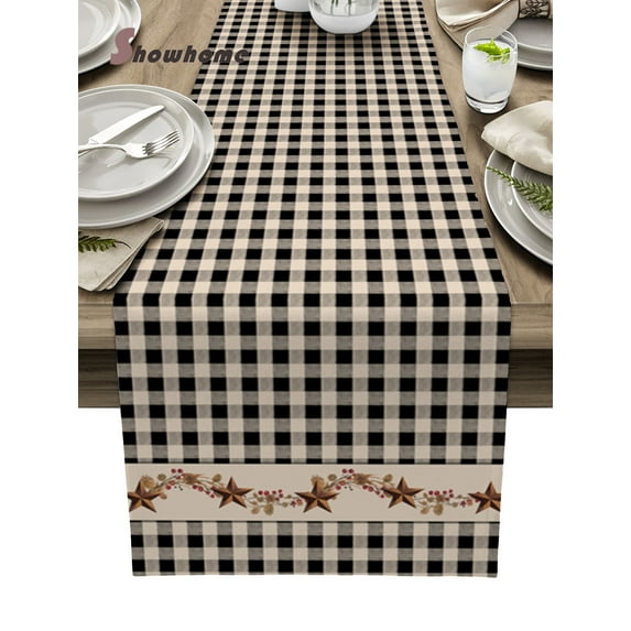 Country Star Berry Retro Red Plaid Table Runner Home Dining Table r ...