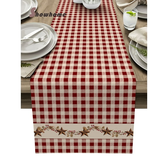 Country Star Berry Retro Red Plaid Table Runner Home Dining Table r ...