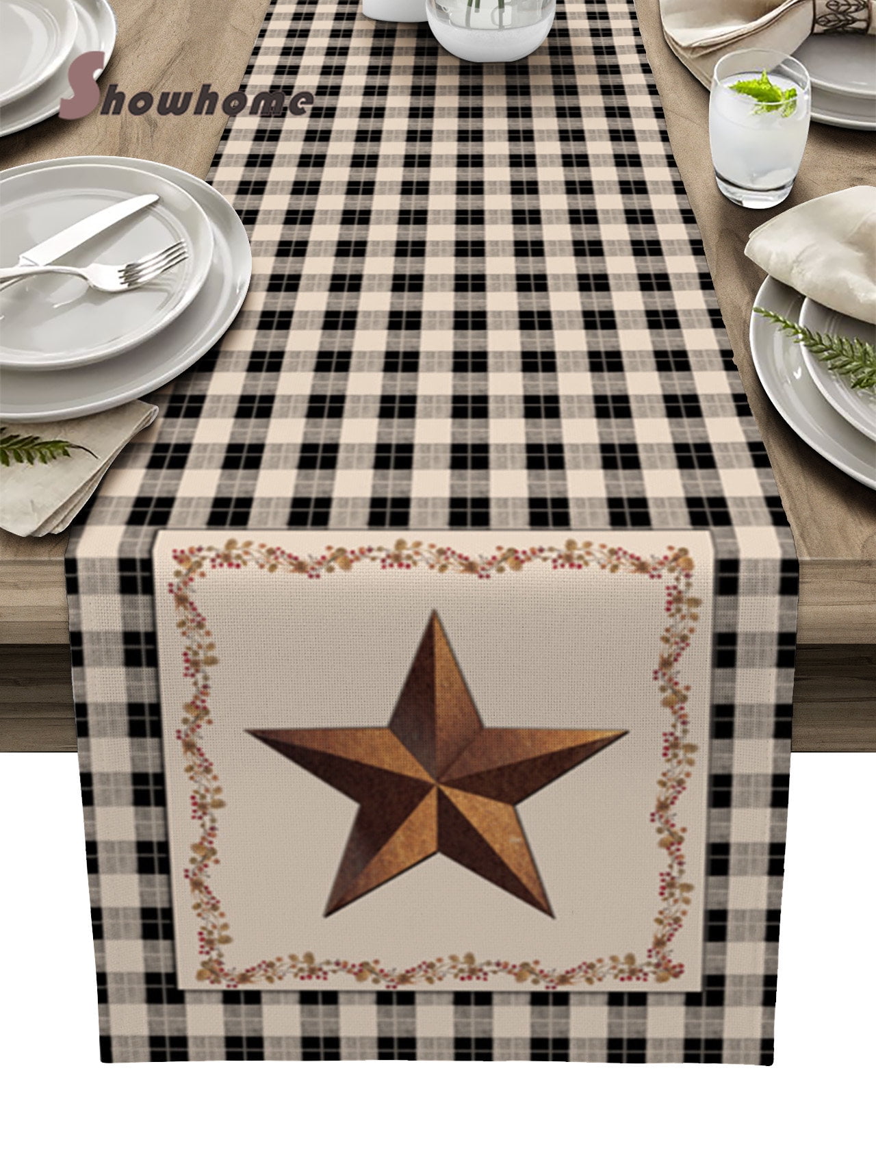 Country Star Berry Retro Red Plaid Table Runner Home Dining Table r ...