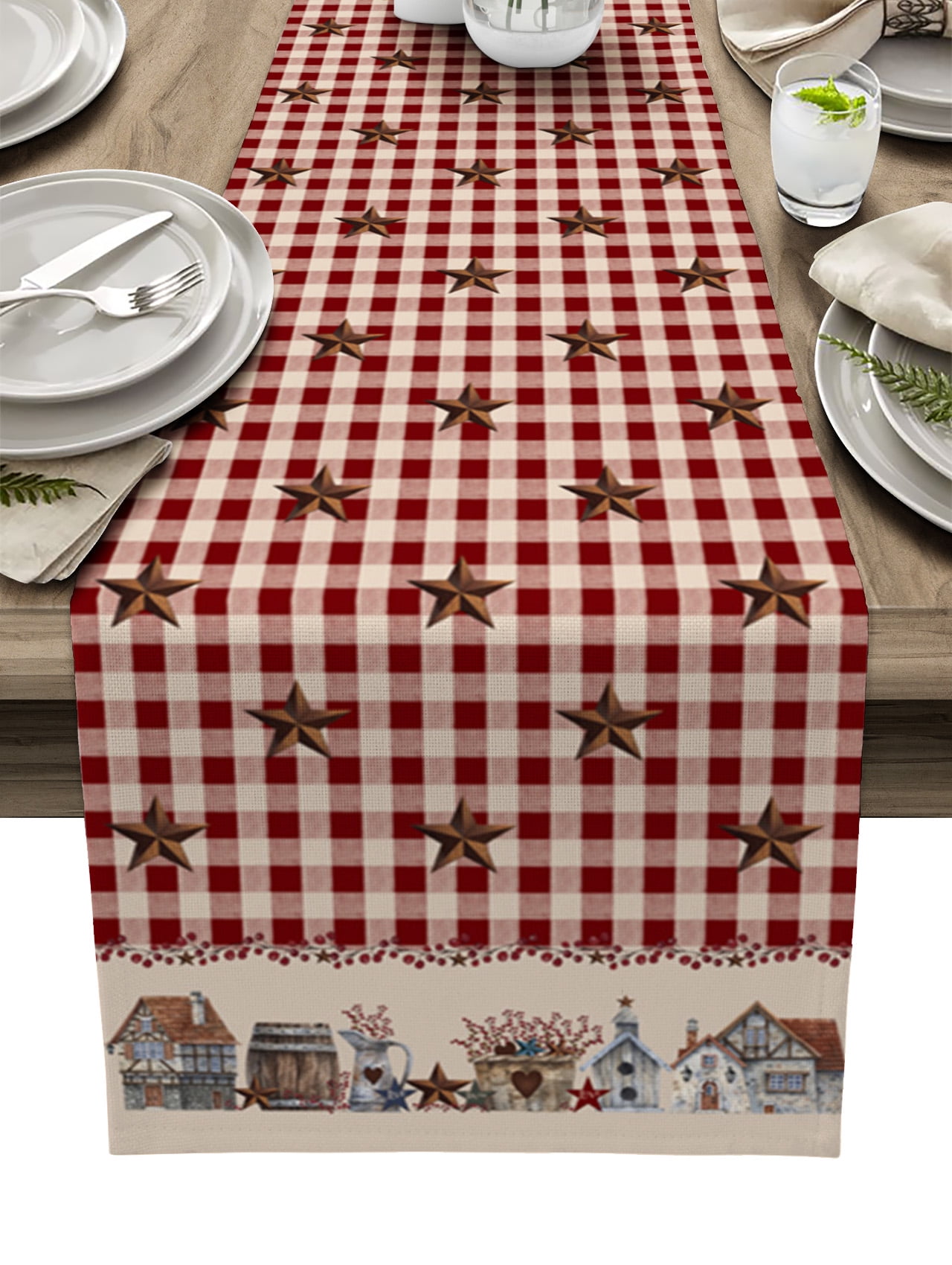 Country Star Berry Retro Red Plaid Table Runners Kitchen Table ration ...